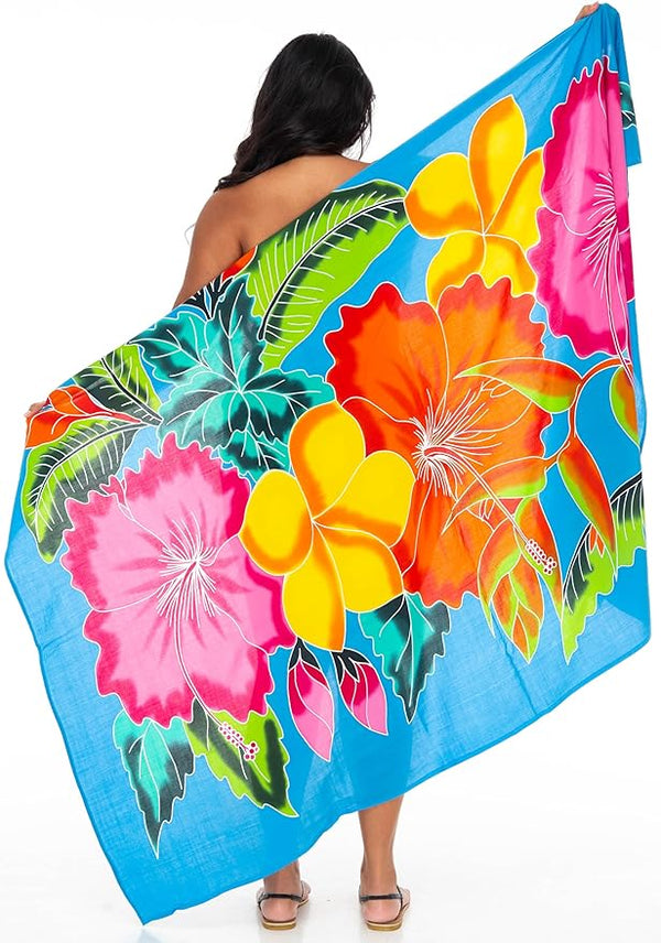 SHU-SHI Womens Plus Size Sarong Hibiscus Floral Pareo Cover Up - Flowe