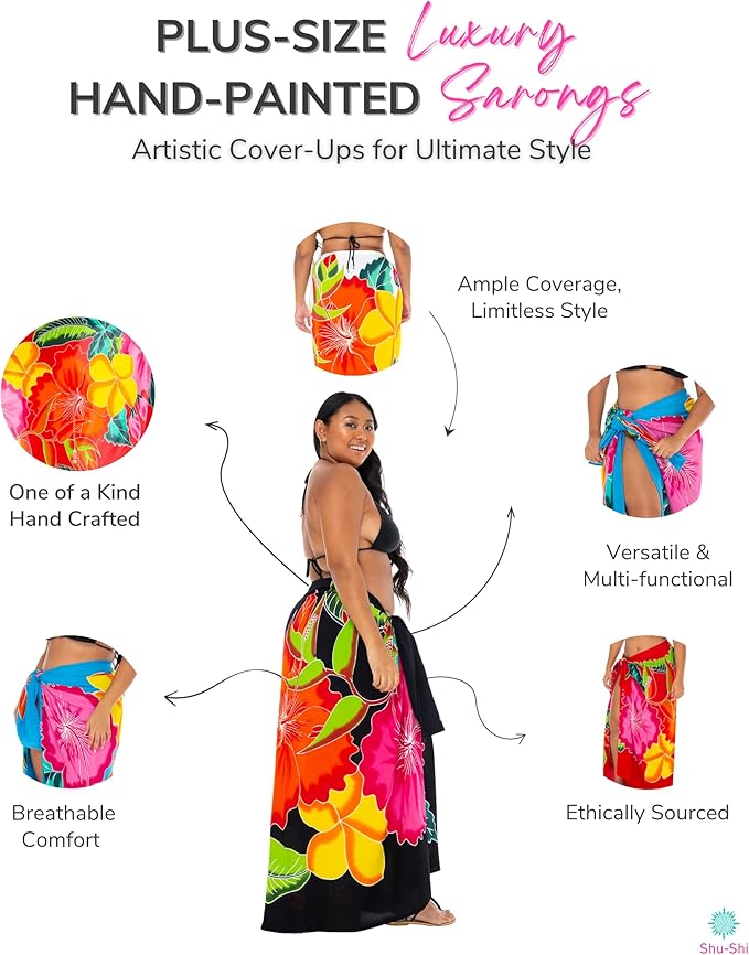 SHU-SHI Womens Plus Size Sarong Hibiscus Floral Pareo Cover Up - Flowe